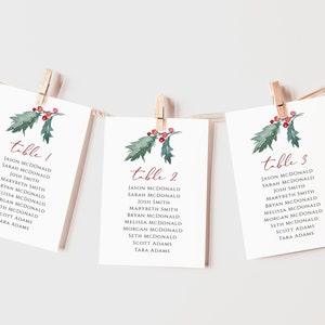 Holiday Table Seating Chart Template, Christmas Table Seating Cards ...