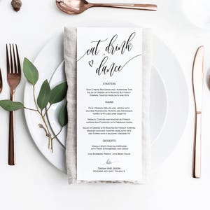 Wedding Menu Template, Eat Drink Dance Menu Printable, Diy Menu Card ...