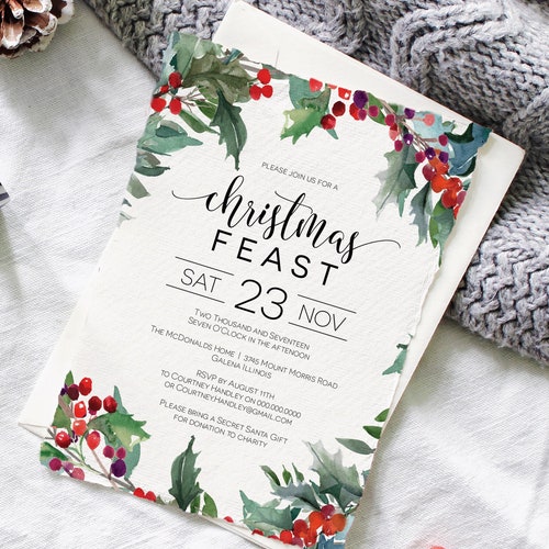 Christmas Invitation Printable Rustic Berry Christmas | Etsy