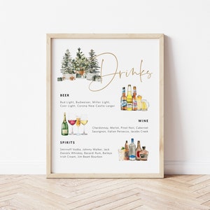 Christmas Drinks Sign, Printable Christmas Bar Menu Template, Holiday ...