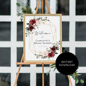 Burgundy Welcome Sign, Boho Welcome Poster Template, Printable ...
