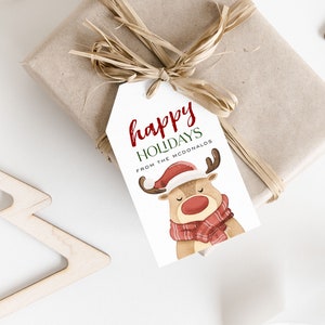Christmas Gift Tag, Reindeer Printable Tag, Editable Christmas Tag ...