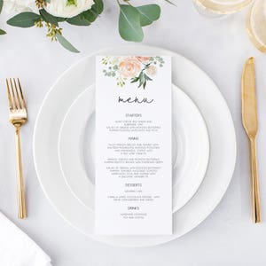Peach Menu Card Template, Floral Menu Printable, Instant Download, 2 ...