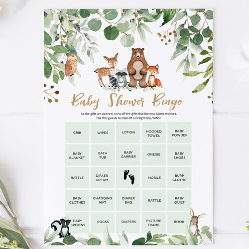 Woodland Baby Bingo Woodland Baby Shower Game Printable - Etsy