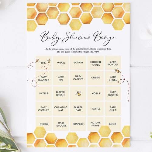 Bumble Bee Baby Shower Bingo Cards in Yellow Printable Blank - Etsy