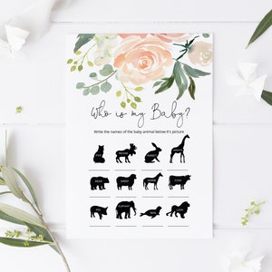 Baby Animal Names Baby Shower Game, Floral Baby Shower Games, Baby ...
