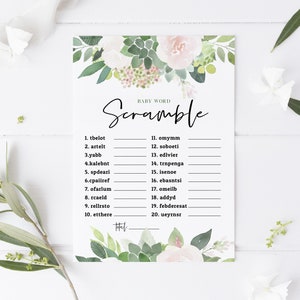 Succulent Baby Word Scramble Game, Baby Shower Game, Editable Shower ...
