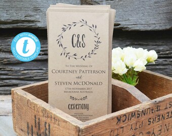 Rustic Wedding Program Template | Etsy