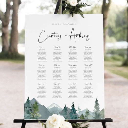 Mountain Seating Chart Poster Woodland Printable Wedding - Etsy