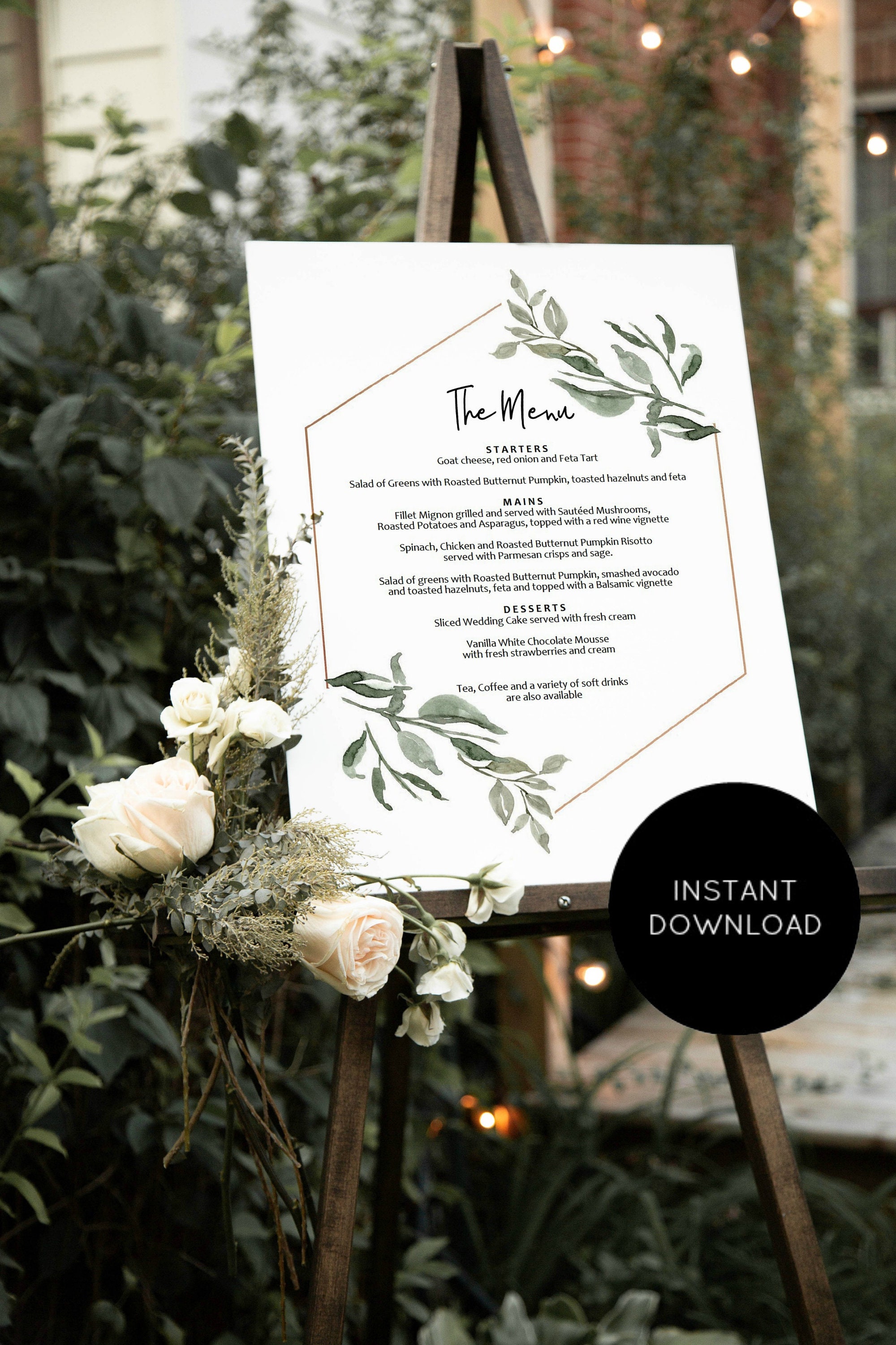 Wedding Menu Sign Printable Wedding Menu Poster Greenery | Etsy