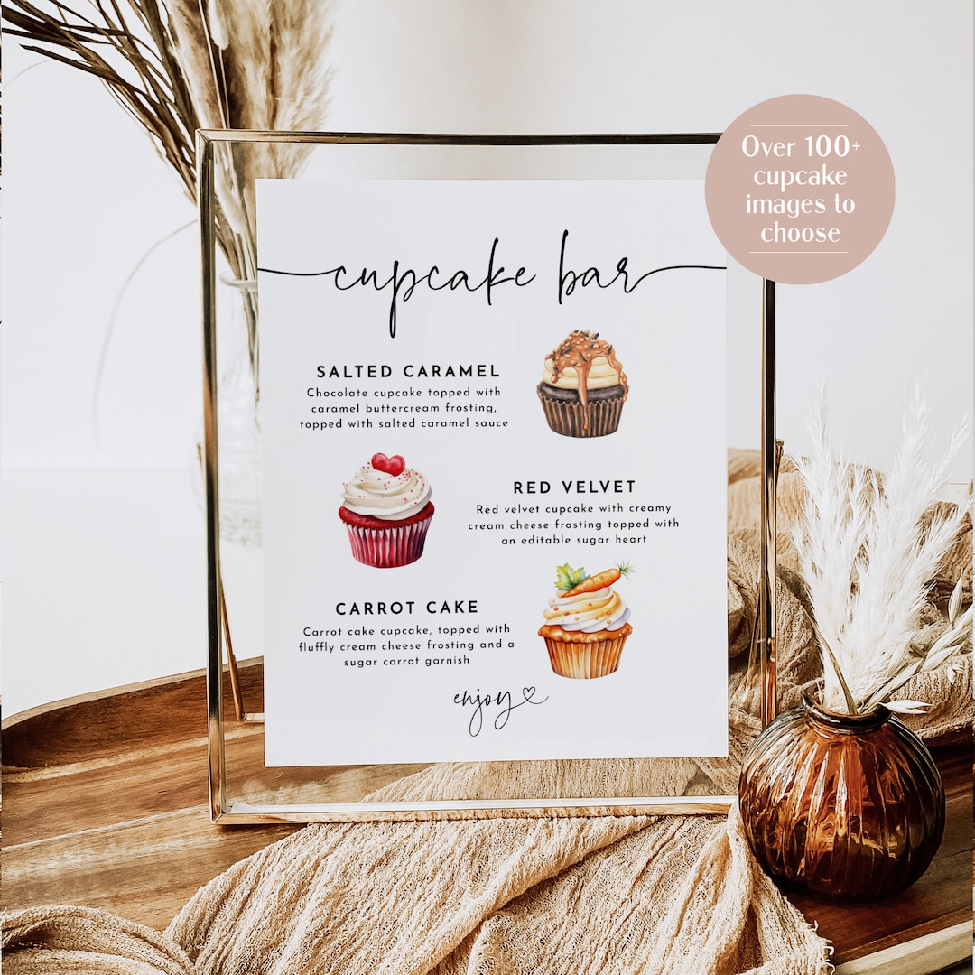 Cupcake Menu Sign, Editable Wedding Cupcake Sign Template, Wedding ...