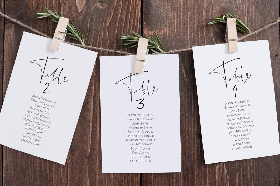 Seating Chart Cards, Seating Chart Wedding, Printable Seating Cards ...
