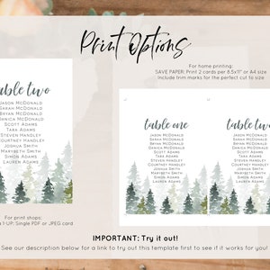 Pine Trees Seating Chart Cards, Seating Chart Wedding, Winter Seating ...