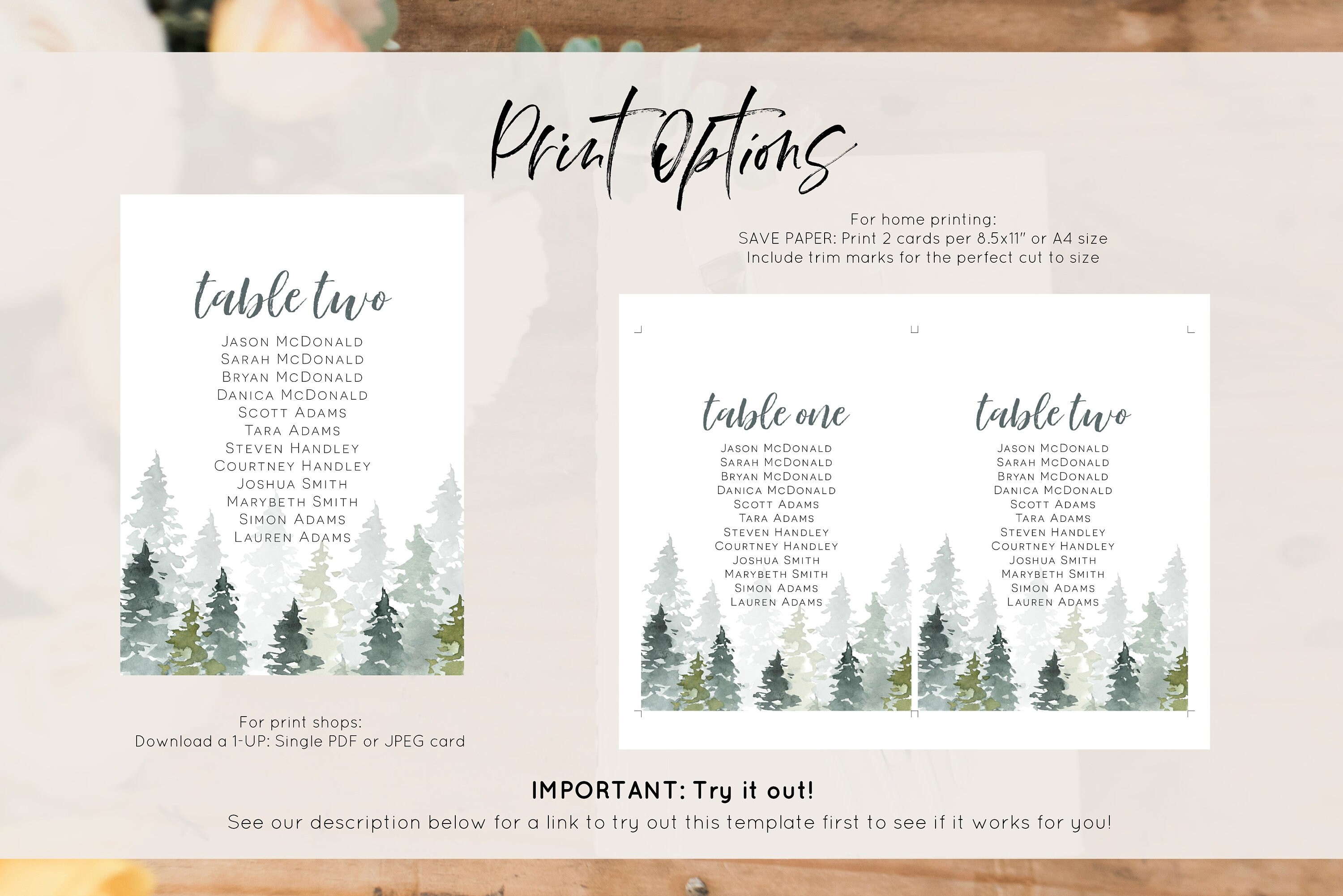 Pine Trees Seating Chart Cards Seating Chart Wedding Winter - Etsy