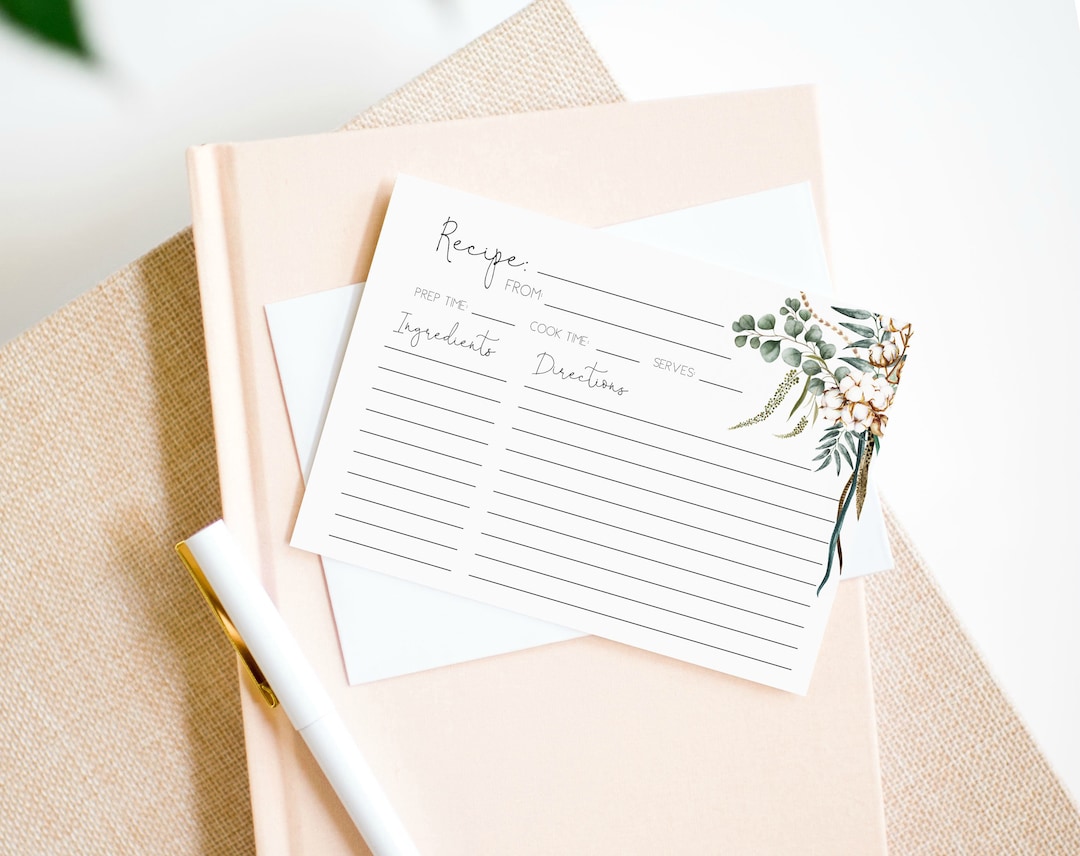 Bohemian Recipe Card, Printable Recipe Card, Boho Recipe Template, Boho ...