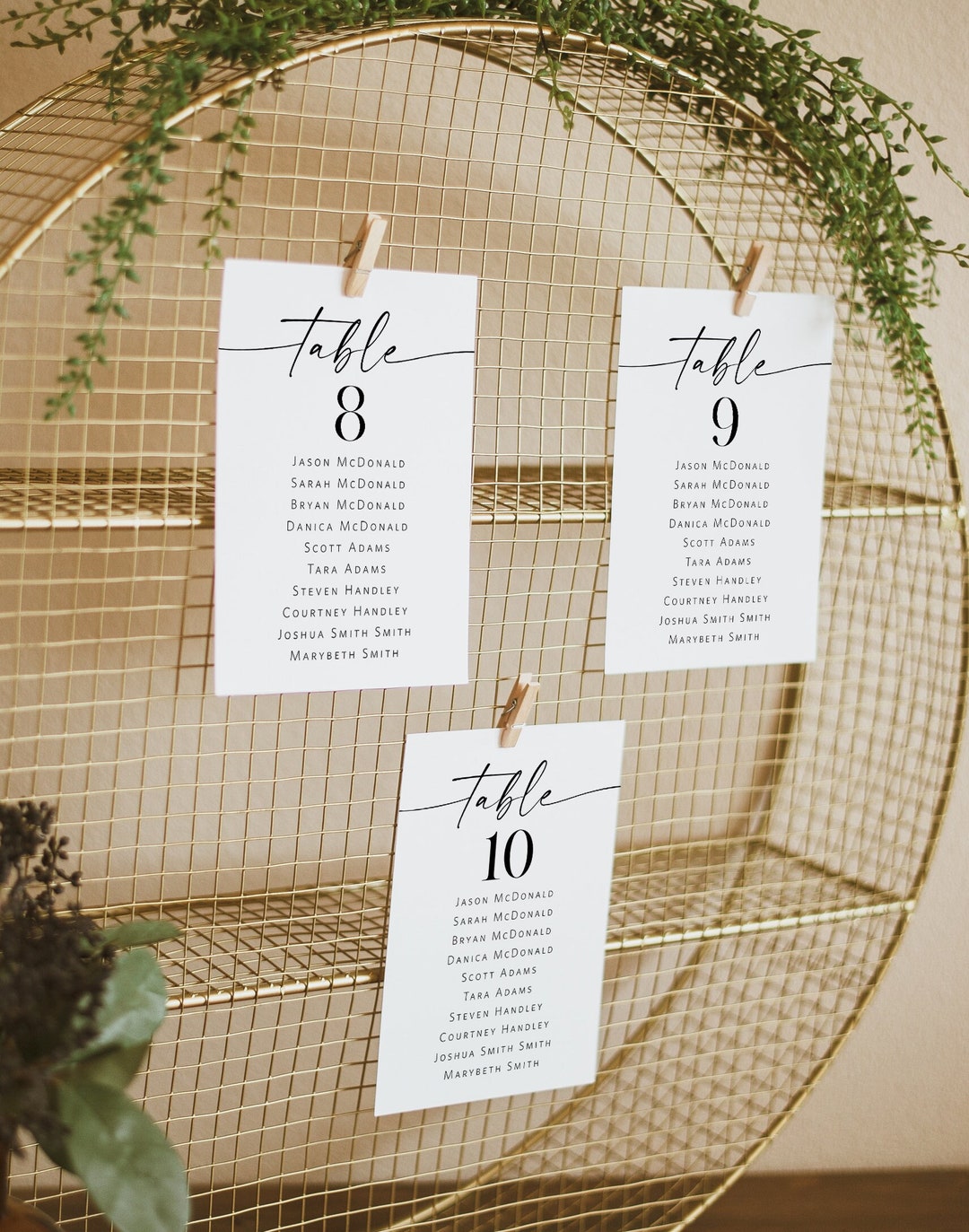 Modern Seating Chart Cards, Table Seating Chart, Wedding Seating Cards ...