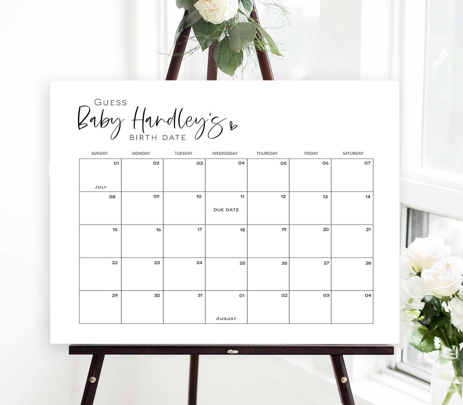 Baby Due Date Calendar Game Baby Shower Game Guess - Etsy