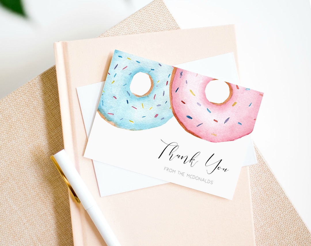 Donut Thank You Card, Printable Thank You, Folded Thank You Note Card ...