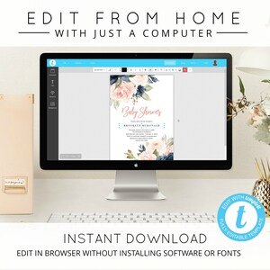 Navy Blush Welcome Sign Poster, Shower Welcome Sign, Floral Welcome ...