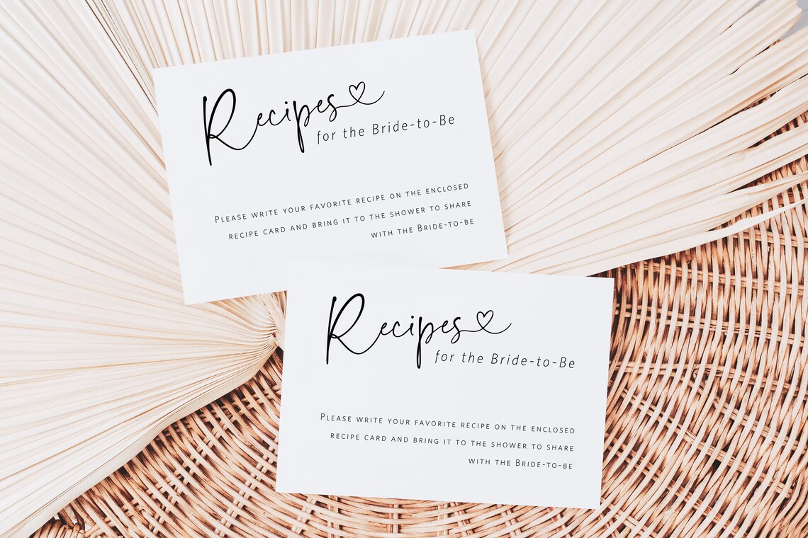 Minimalist Recipe Sign and Card Set, Recipes Insert Card, Diy Recipe ...