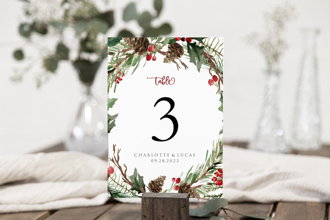 Christmas Printable Table Numbers, Holiday Table Numbers, 5x7, Templett ...