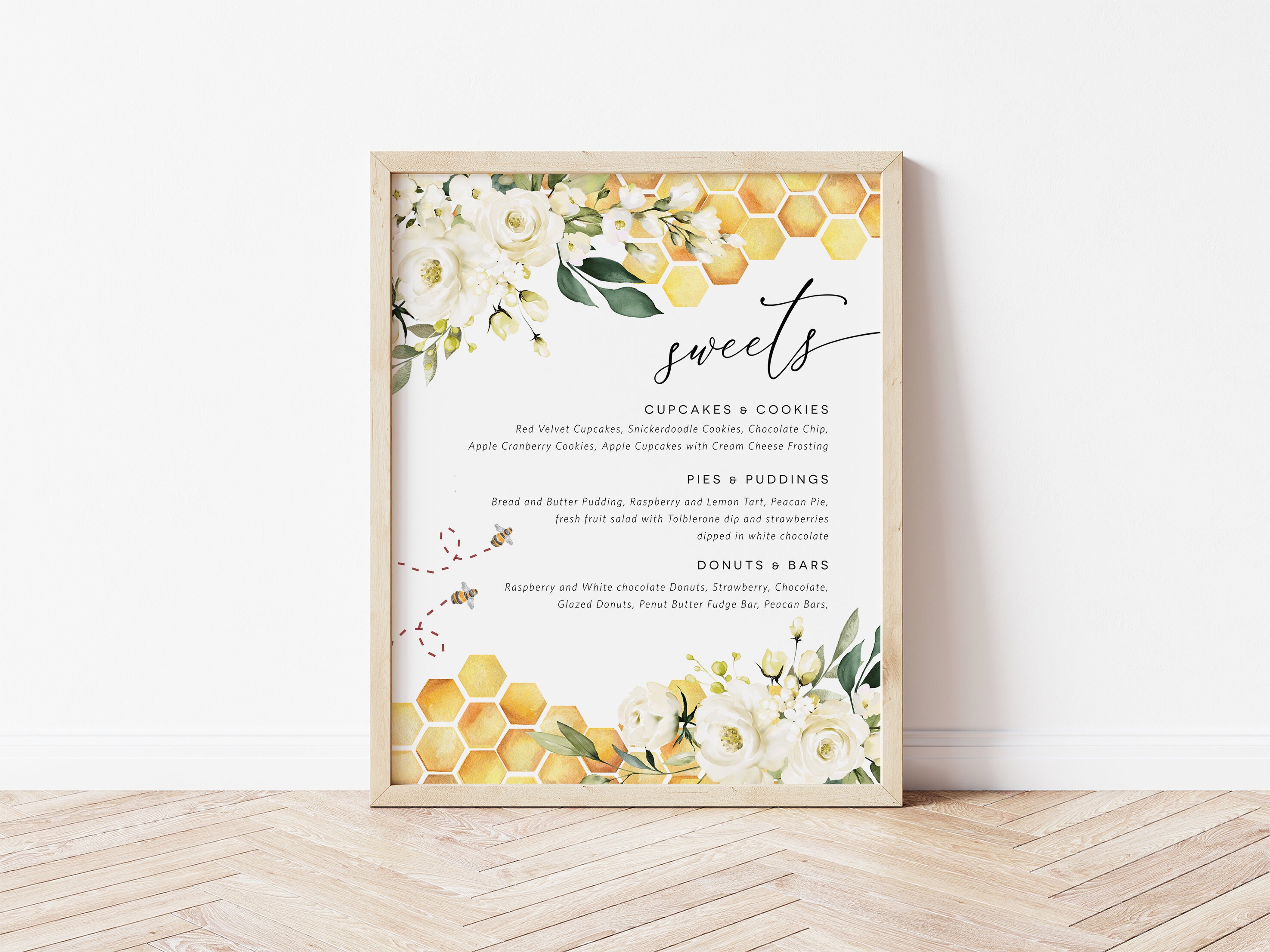 Bee Sweets Menu Sign Bee Desserts Sign Template Printable - Etsy