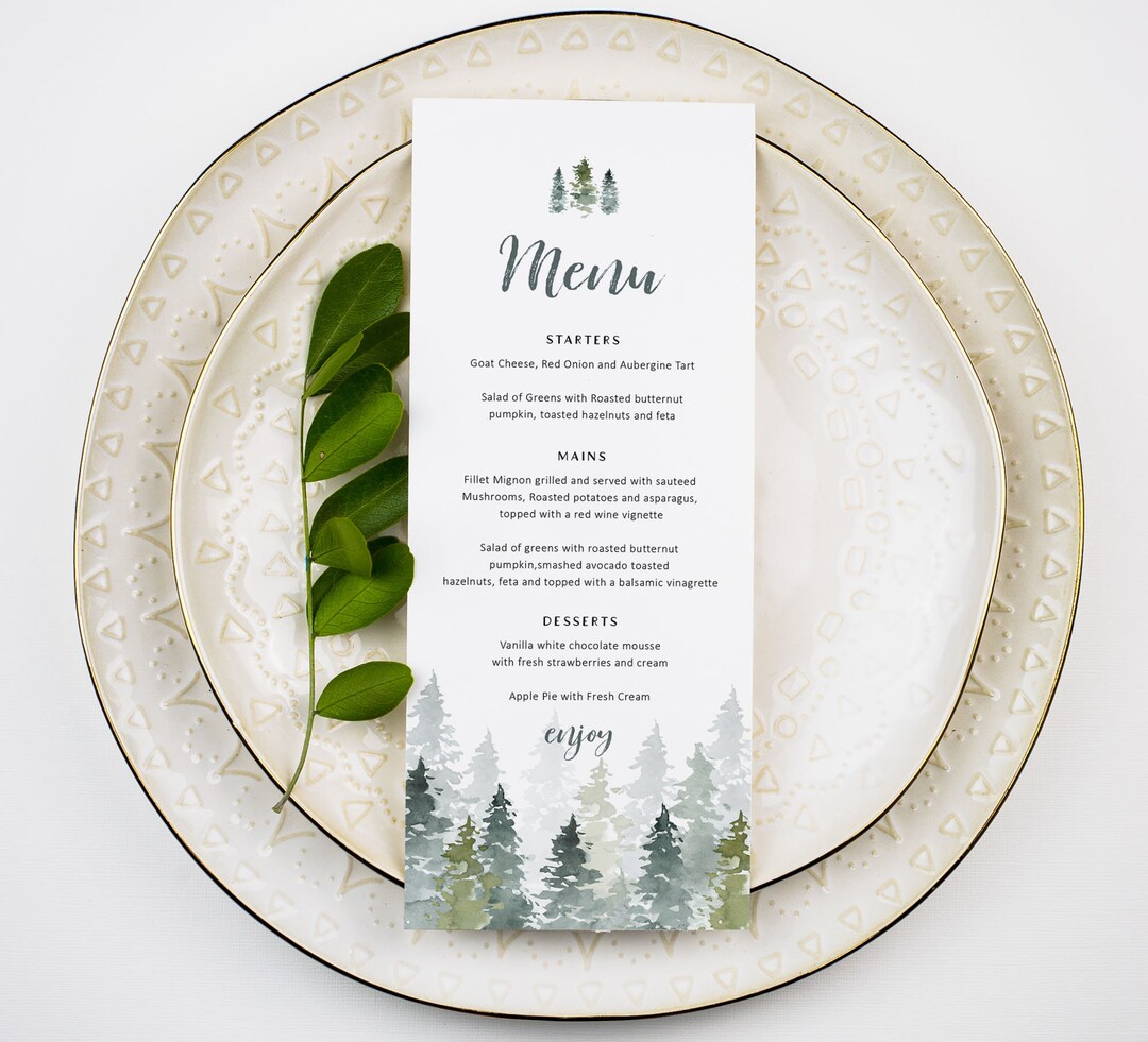 Pine Trees Menu, Winter Menu Card, Printable Forest Trees Menu , 2 ...