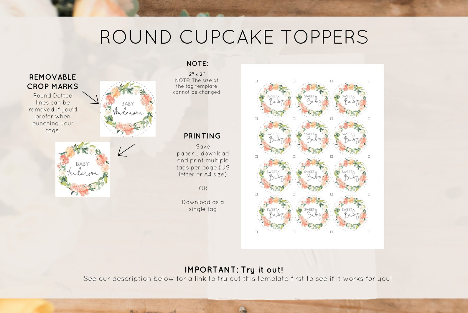 Peach Baby Shower Cupcake Toppers Printable Cupcake Toppers - Etsy