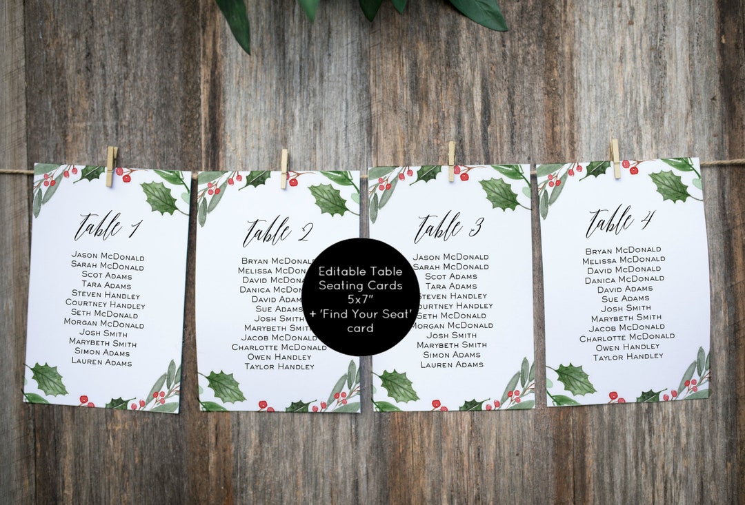 Christmas Table Seating Chart, Printable Holly Christmas Seating Plan ...