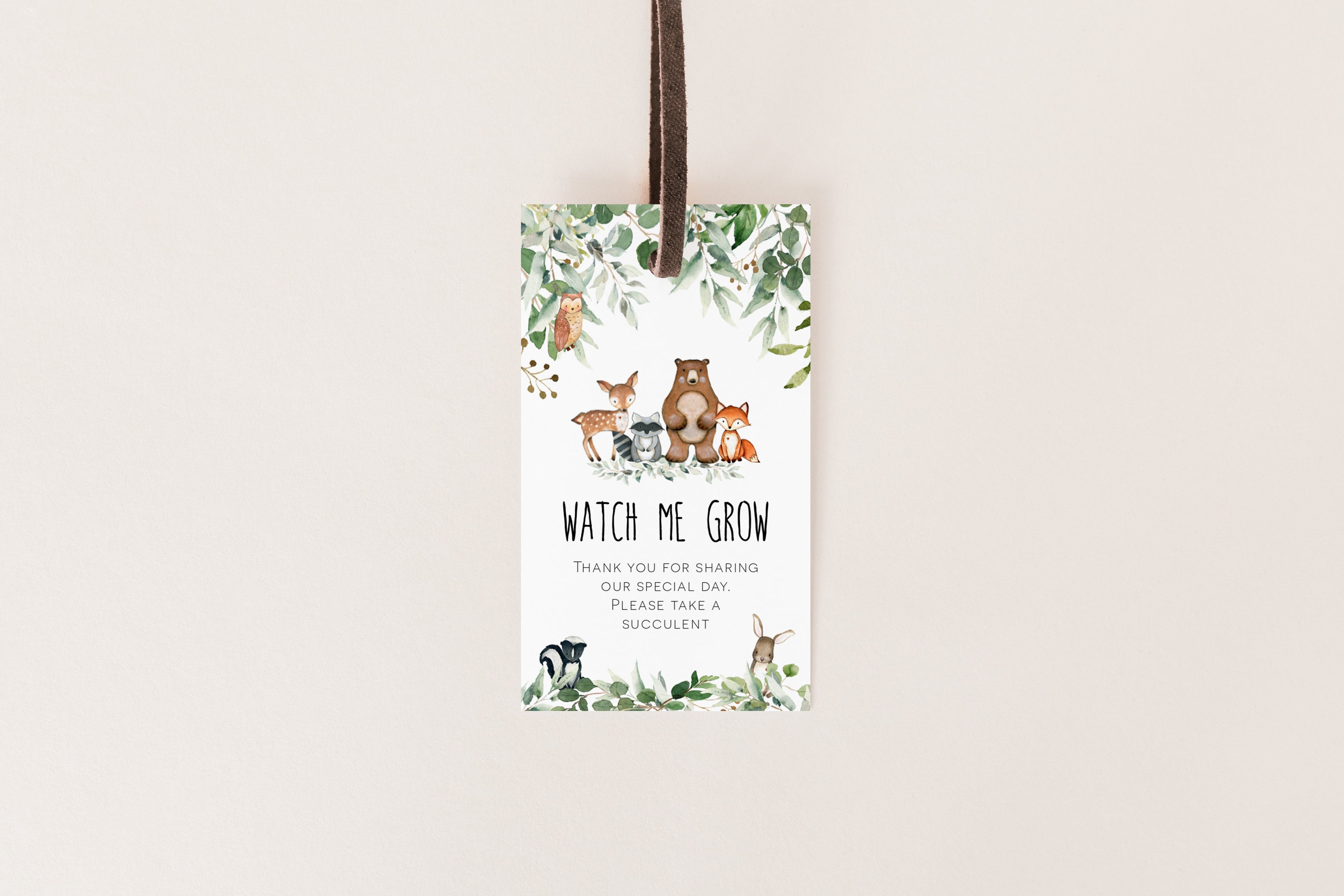 Woodland Watch Me Grow Tag Template, Succulent Favor Tag Template ...