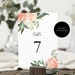 Printable Table Numbers, Peach Table Numbers, 5x7, 4x6, Table Numbers ...