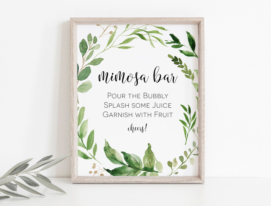 Mimosa Bar Sign Greenery Mimosa Sign Template Printable - Etsy