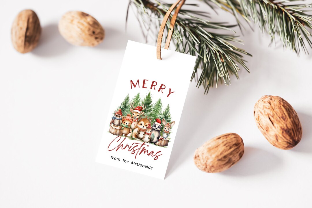 Christmas Woodland Tag, Christmas Animals Gift Tag, Holiday Gift Tag ...