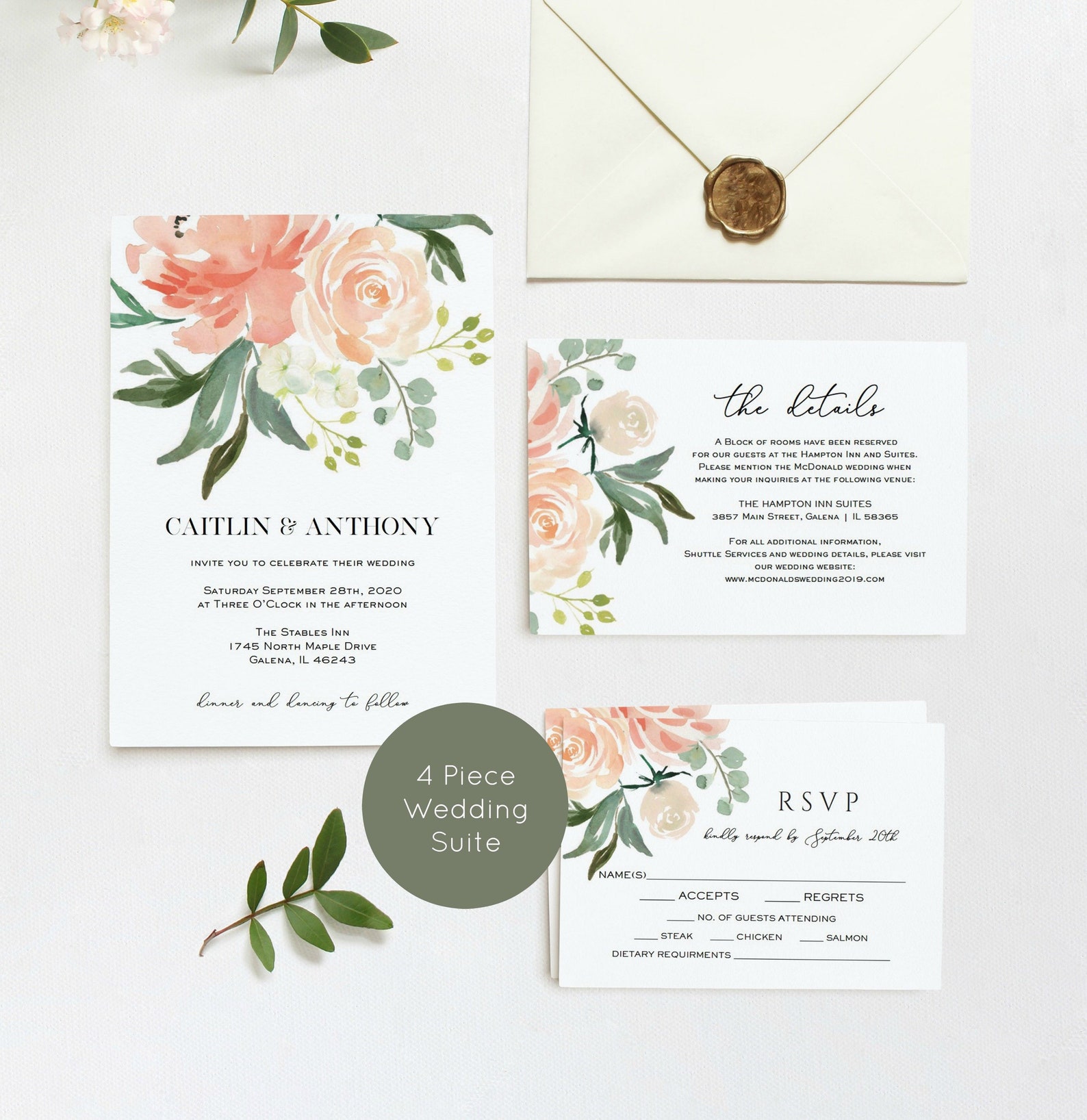 Peach Wedding Invitation Printable Wedding Invitation | Etsy