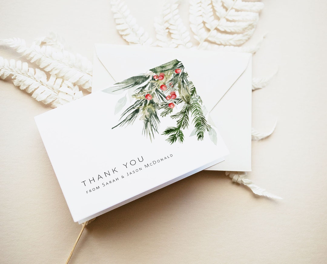 Christmas Thank You Card Template, Thank You Card Printable, Thank You ...