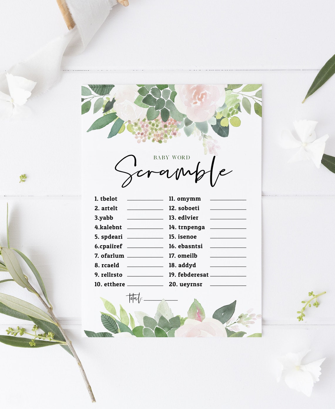 Succulent Baby Word Scramble Game Baby Shower Game Editable | Etsy