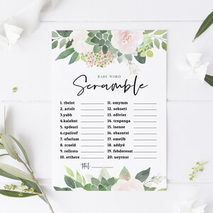 Succulent Baby Word Scramble Game, Baby Shower Game, Editable Shower ...