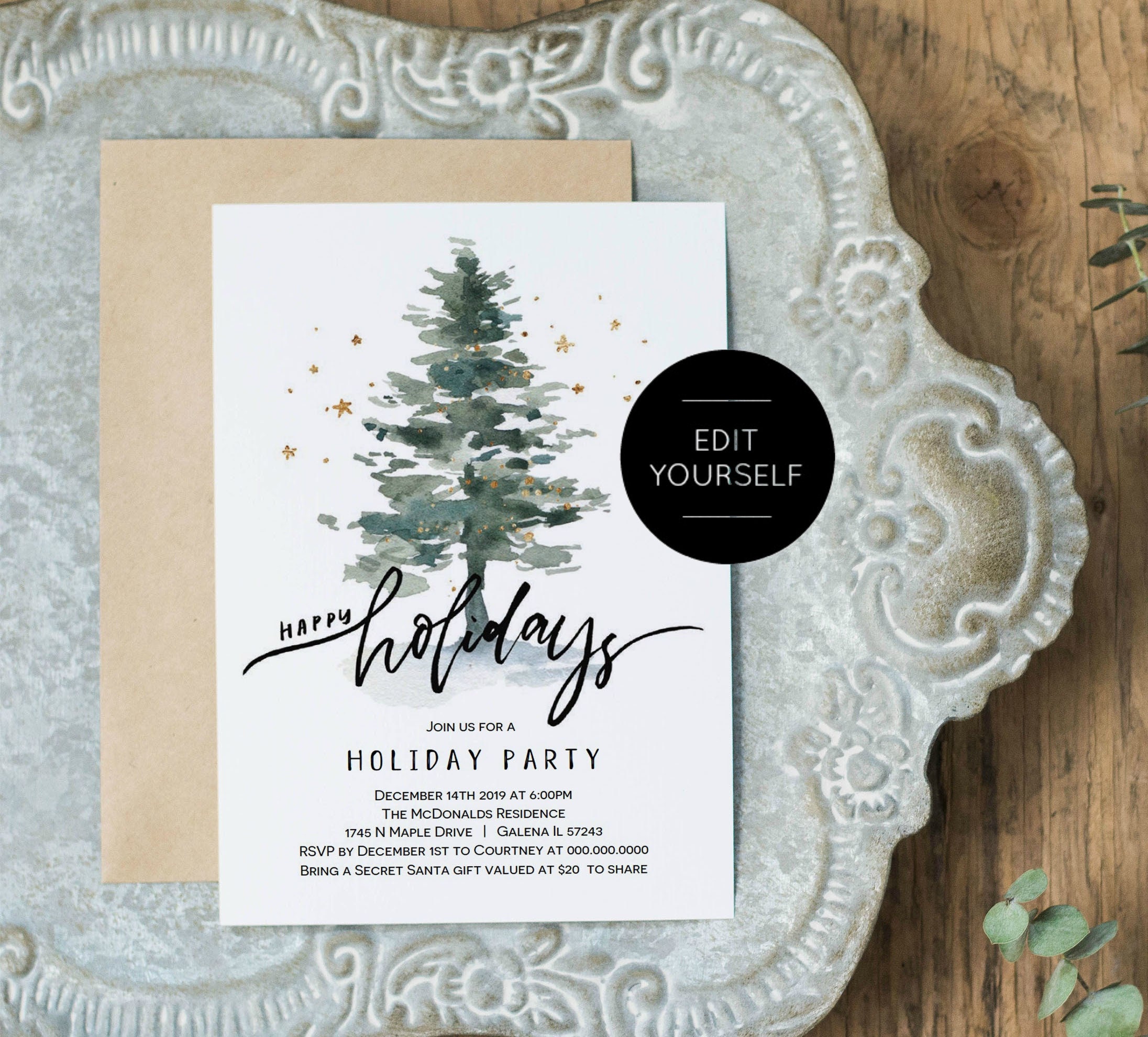 Holiday Party Invitation Printable Rustic Christmas Party | Etsy