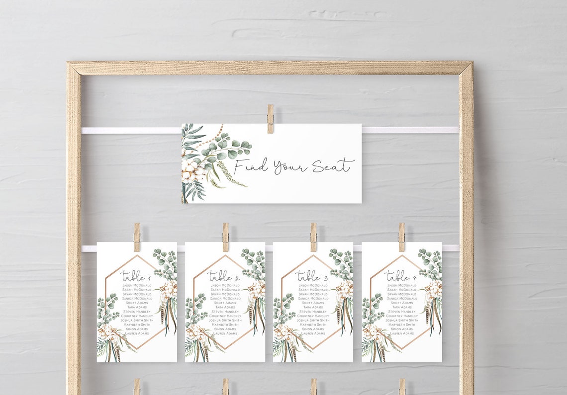 Boho Seating Chart Template Bohemian Table Seating Cards - Etsy
