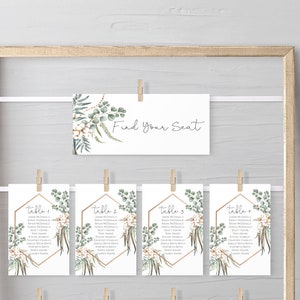 Boho Seating Chart Template, Bohemian Table Seating Cards, Find Your ...