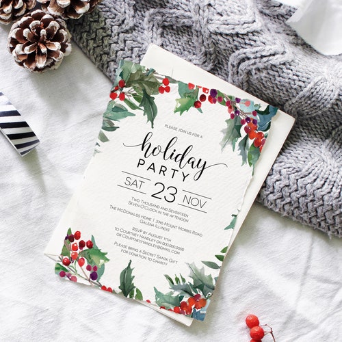 Printable Christmas Invitation Template Rustic Christmas - Etsy
