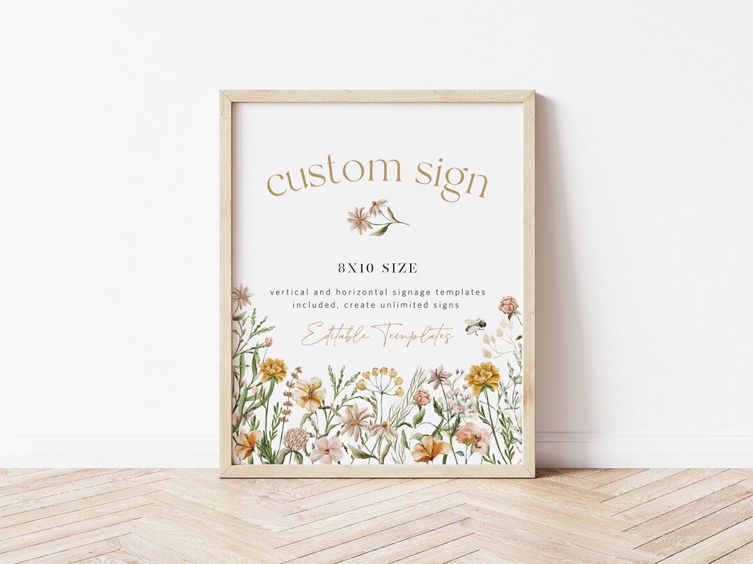 Wildflower Custom Sign, (portrait and Landscape), Floral Editable Sign ...