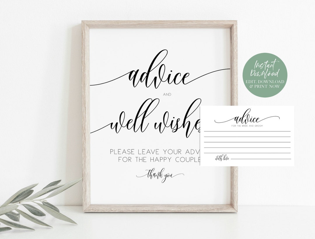 Bridal Advice Cards, Printable Advice Card Templates, 4"x6" Well Wishes ...