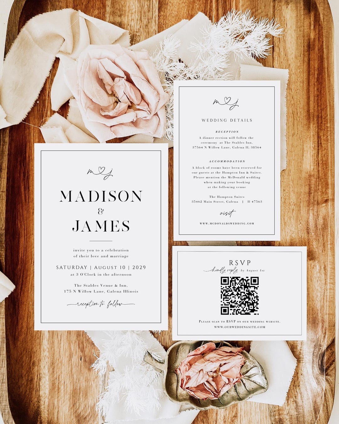 Minimal Wedding Invitation, Monogram Wedding Invitation, Modern Wedding ...