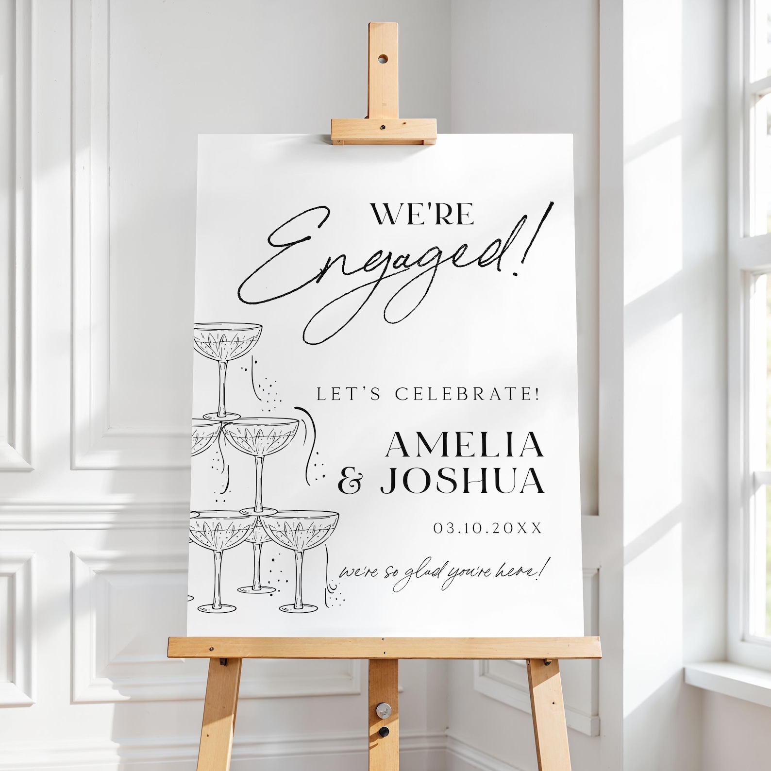 We're Engaged Welcome Sign, Engagement Party Welcome Poster, Champagne ...