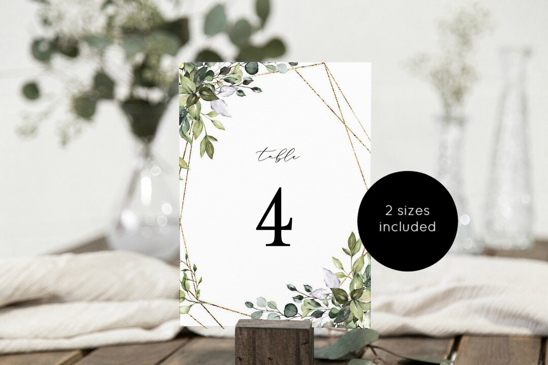 Geometric Table Numbers, Printable Table Numbers, Greenery Table ...