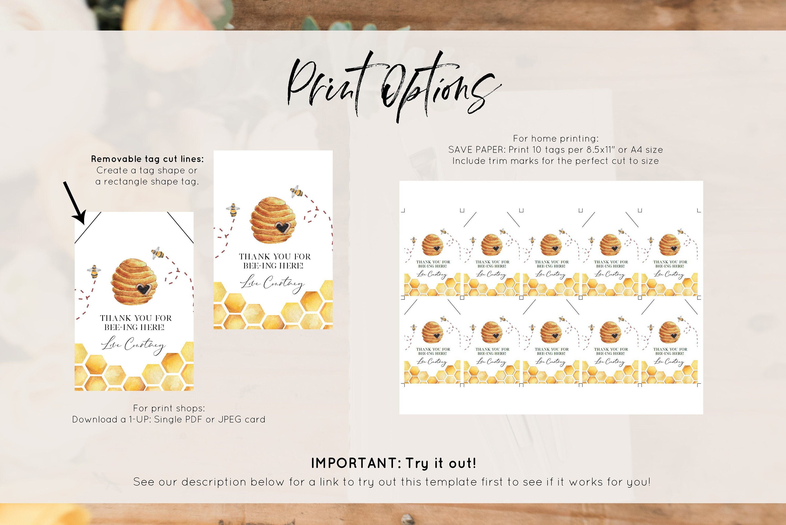 Bee Favor Tag Templett Thank You Tag Printable Honeybee - Etsy