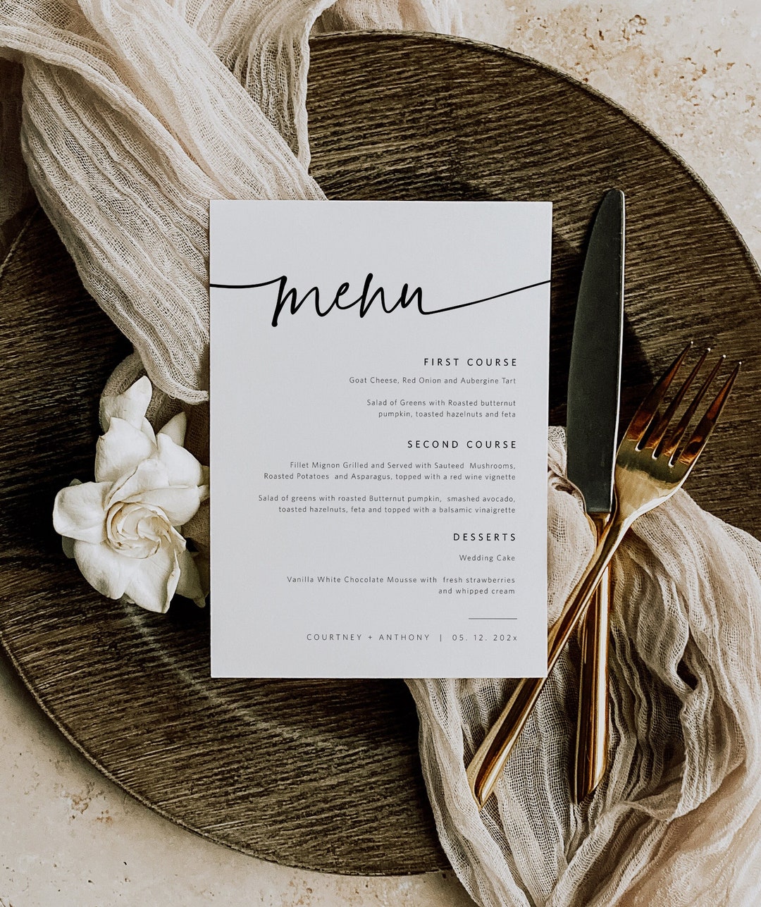 Wedding Menu Template, Printable Menu Card, 5x7 & 8x10 Wedding Menu ...