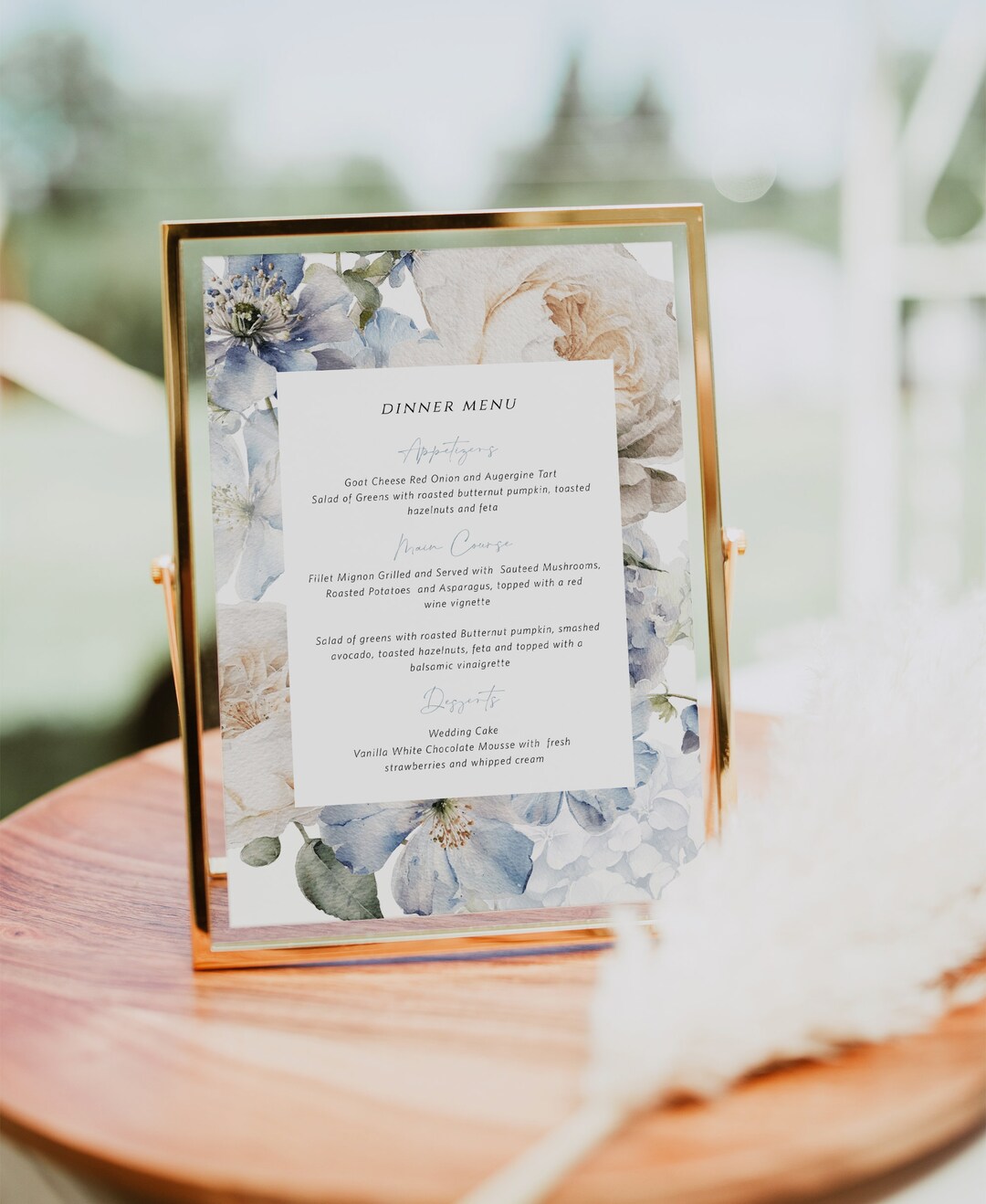 Wedding Menu Template, Printable Menu Card, 5x7, Blue Floral Wedding ...