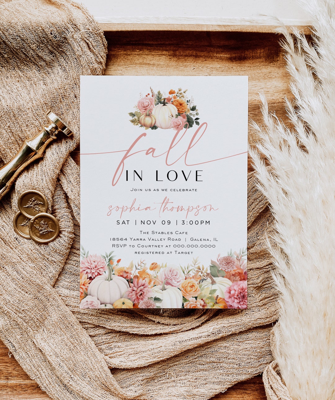 Fall in Love Bridal Shower Invitation, Terracotta Bridal Shower ...